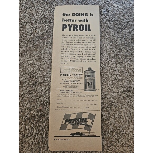 Pyroil | Other | Vintage Original Paper Ad Pyroil Co For Aircraft ...